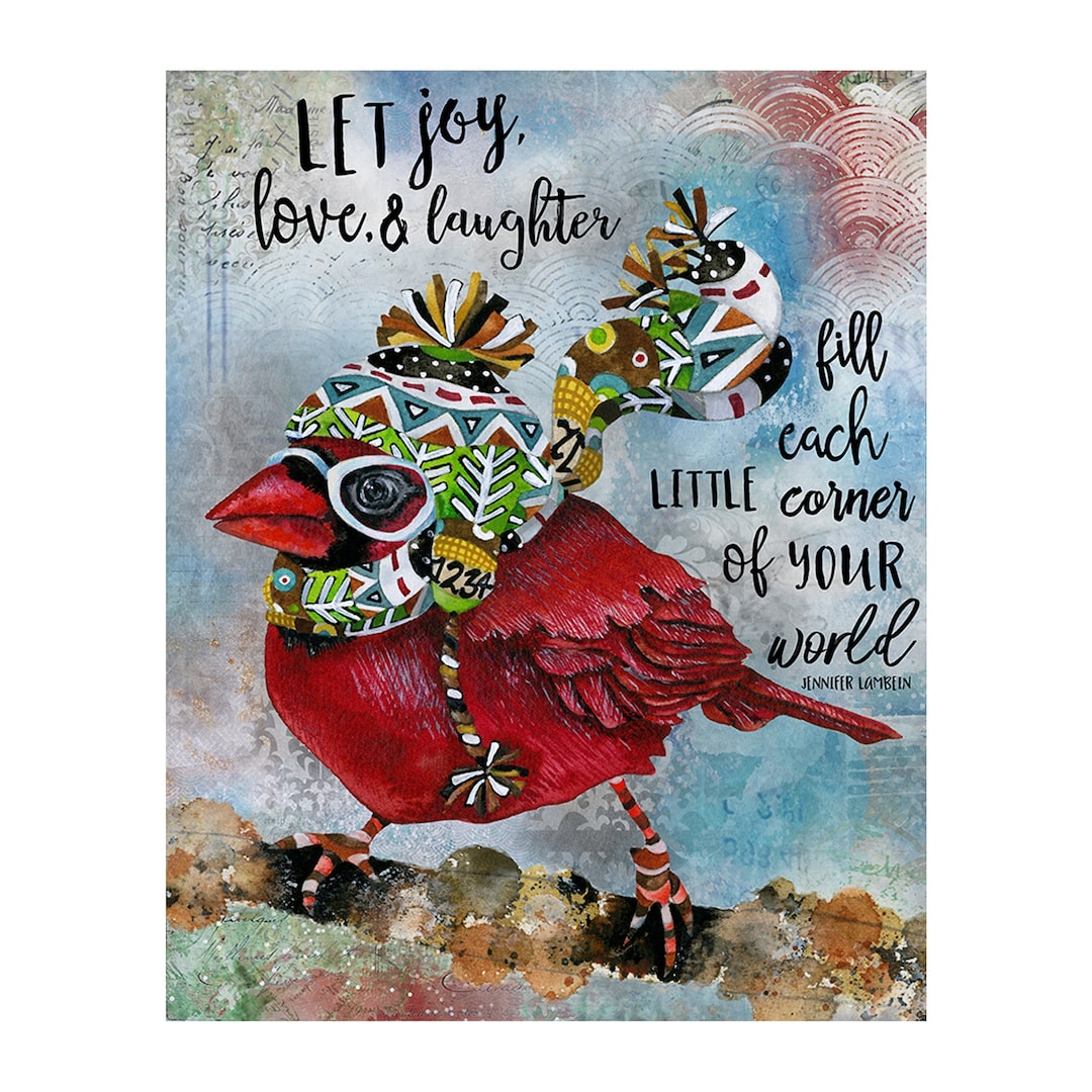Let Joy Bird Art Print - Boho Cardinal Wall Decor - Rustic Festive ...