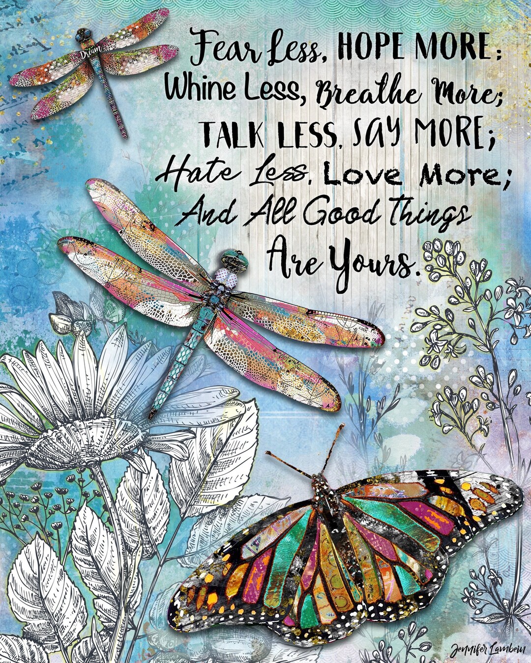 Fear Less & Hope More Art Print Boho Christian Butterfly and - Etsy