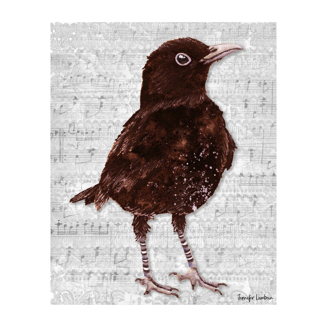 Vintage Blackbird Blakely Art Print - Rustic Bird Watercolor Collage ...