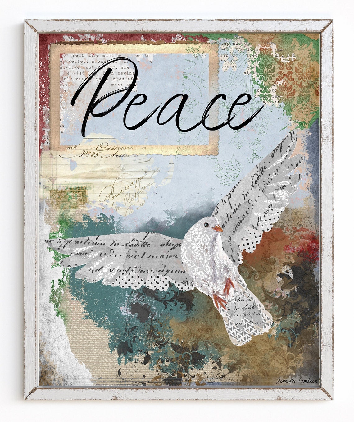 Peace Dove Art Print Rustic Christmas Boho Woodland Bird - Etsy