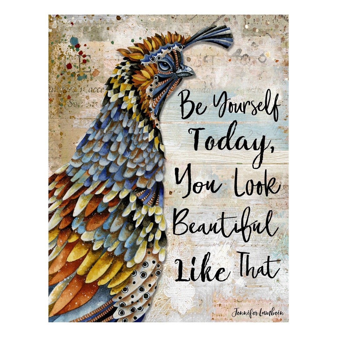 Be Yourself Art Print Rustic Boho Quail Bird Wall Decor Woodland Animal ...