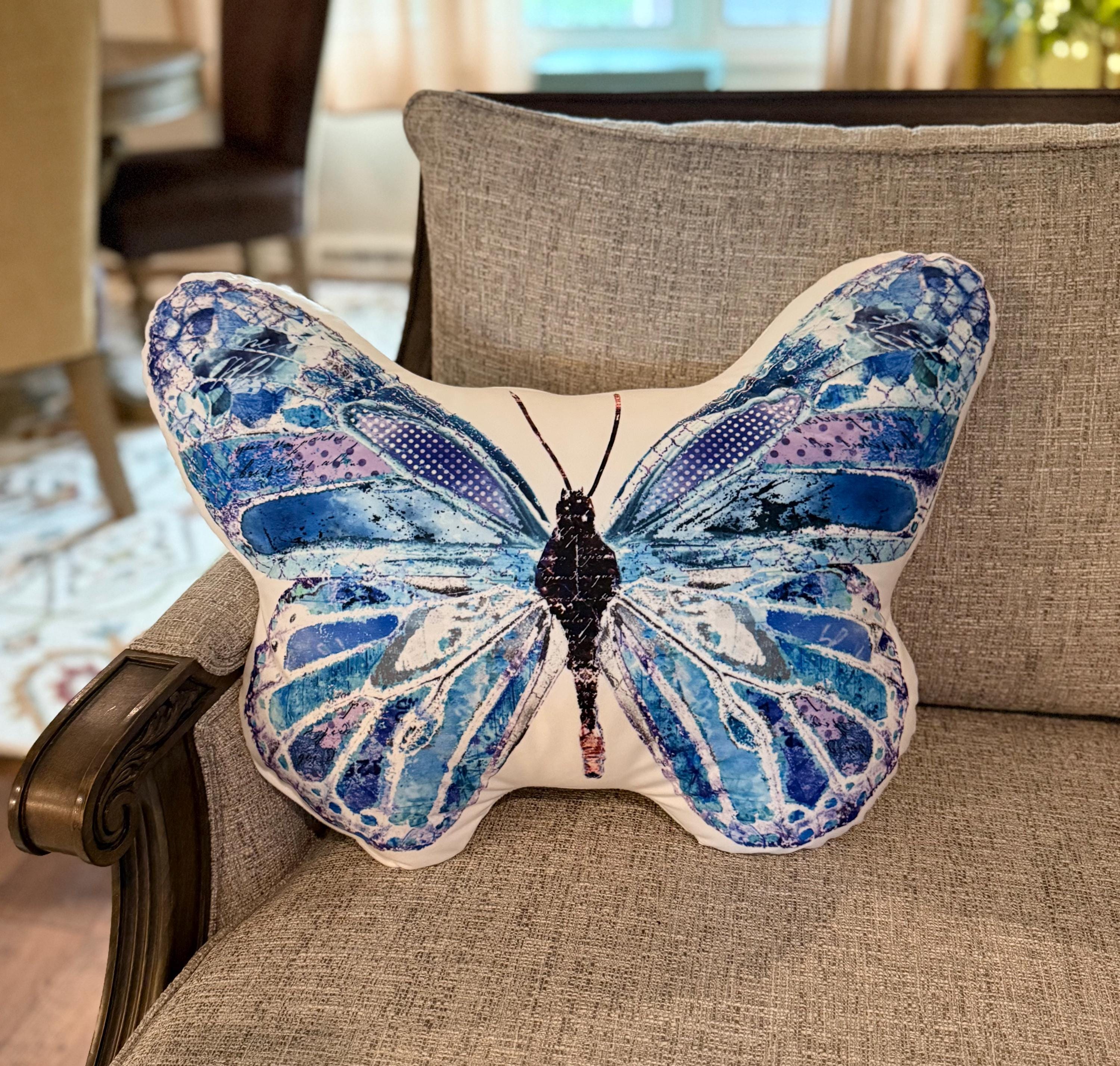 Ocean Blue Butterfly Throw Pillow - Custom Shaped Art - Pretty ...