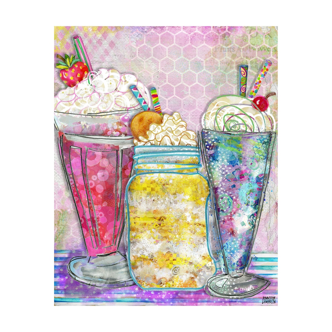 Summer Shakes Art Print Milkshakes Wall Decor Strawberry Cherry Cookie ...