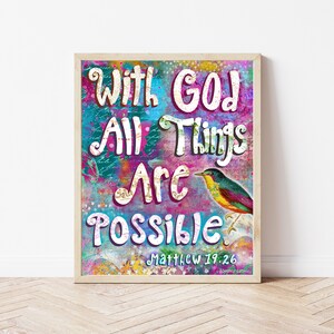 With God Art Print Christian Boho Colorful Butterfly Bird Wall Decor ...