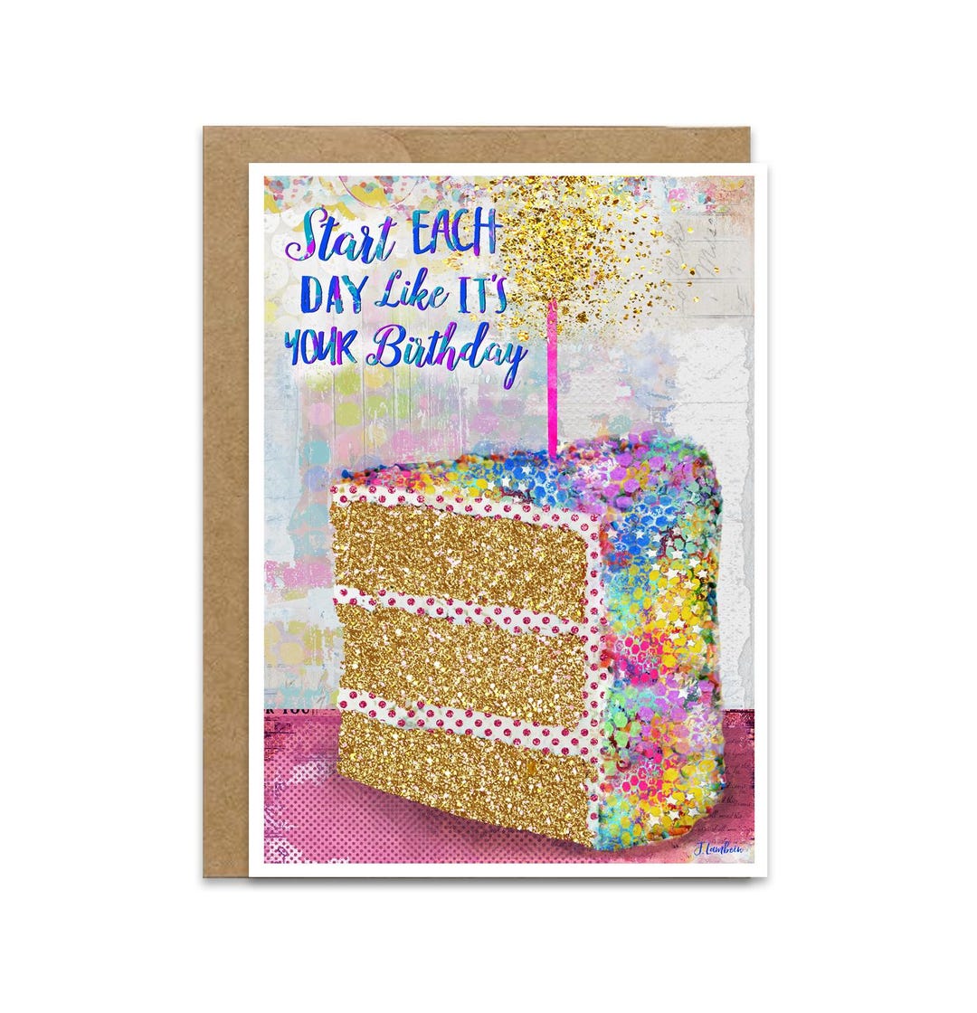Your Birthday Cake Greeting Card - Handmade Artist Notecard - Pink ...