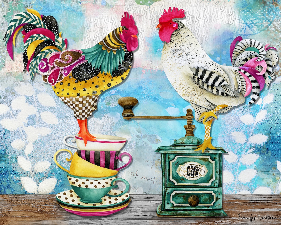 Rooster Cafe Art Print - Rustic Boho Rooster Bird Wall Decor ...