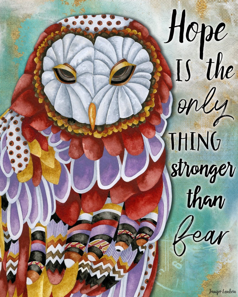 Hope Owl Art Print - Rustic Boho Woodland Animal Bird Room Decor ...