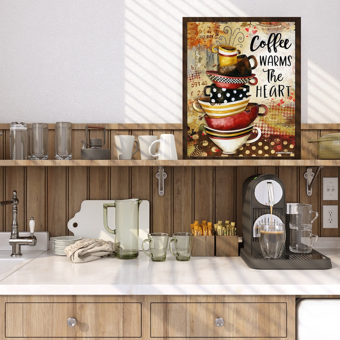 Herz Kaffee Art Print Rustikal Retro Vintage Kaffeetasse Wand Dekor ...