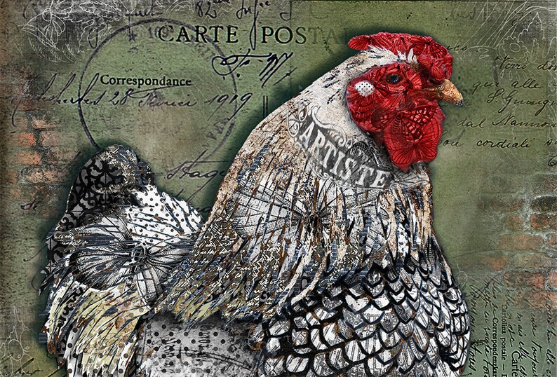 Artiste Hen Art Print Rustic Boho Chicken Home Decor - Etsy
