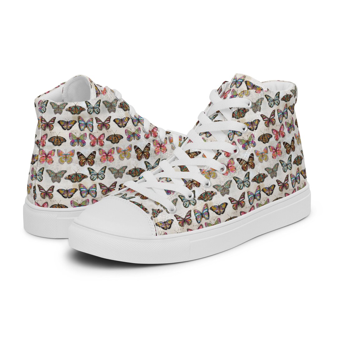 Butterfly Love High Top Canvas Shoes Women's Rustic Boho Nature Art ...