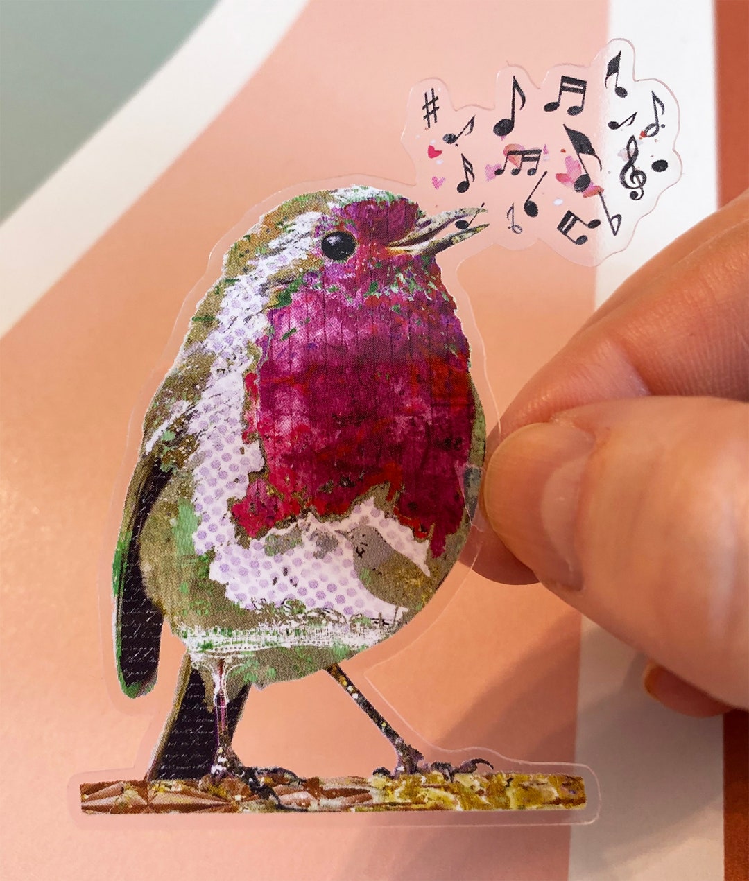 Singing Bird Sticker - Music Lover - Rustic Boho Heart Art - Notes ...