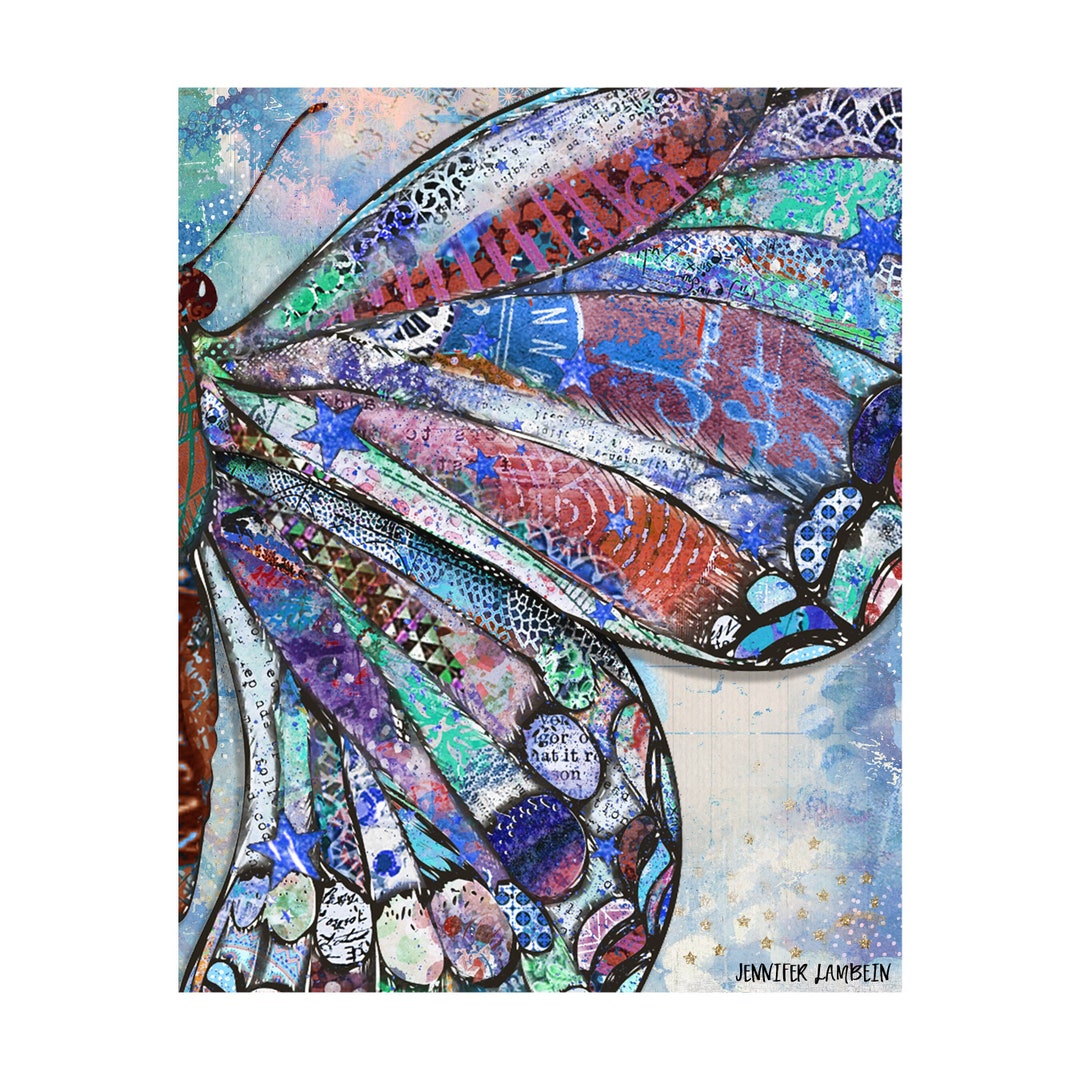 Minty Blue Starlight Butterfly Art Print - Rustic Woodland Star ...