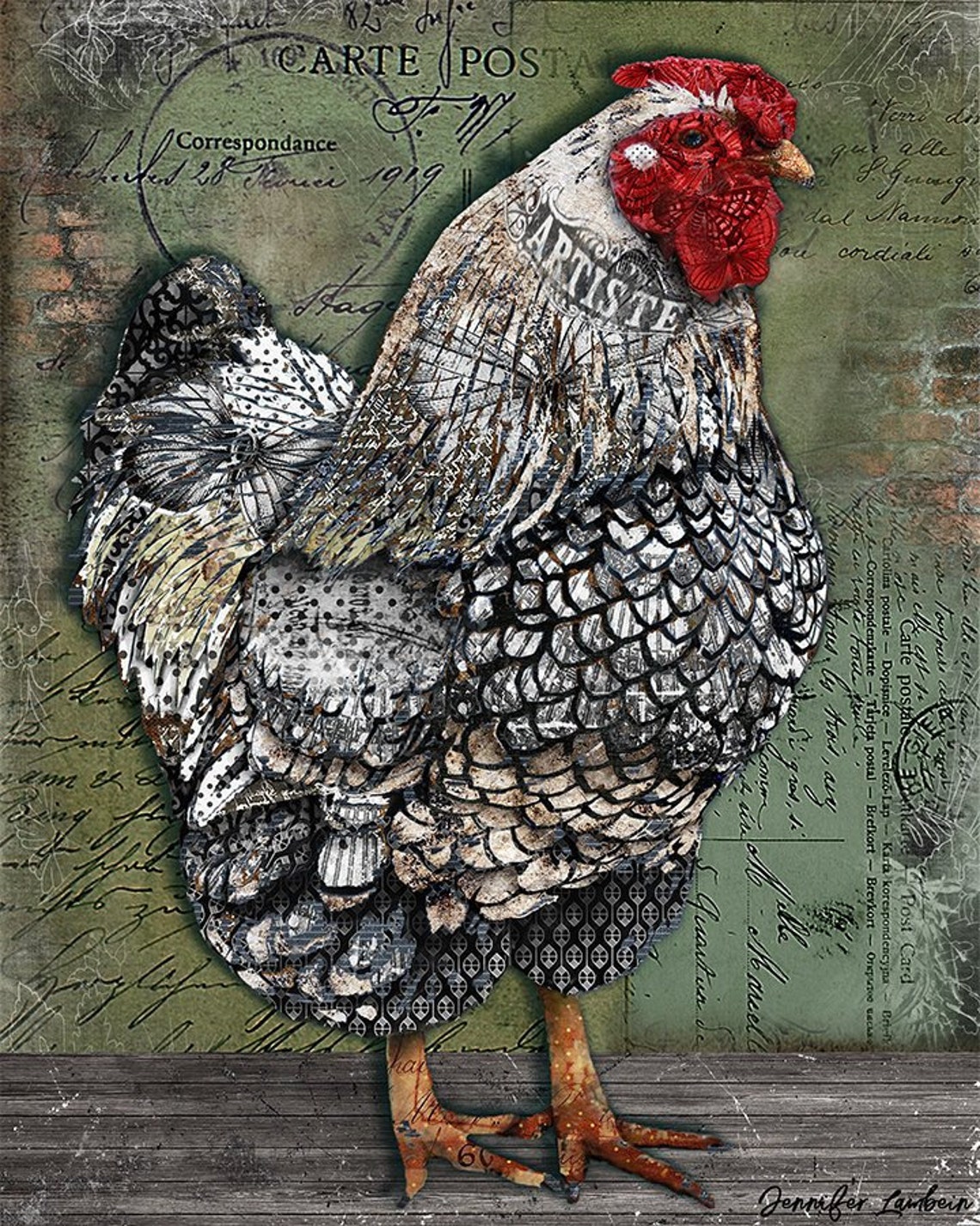 Artiste Hen Art Print Rustic Boho Chicken Home Decor - Etsy