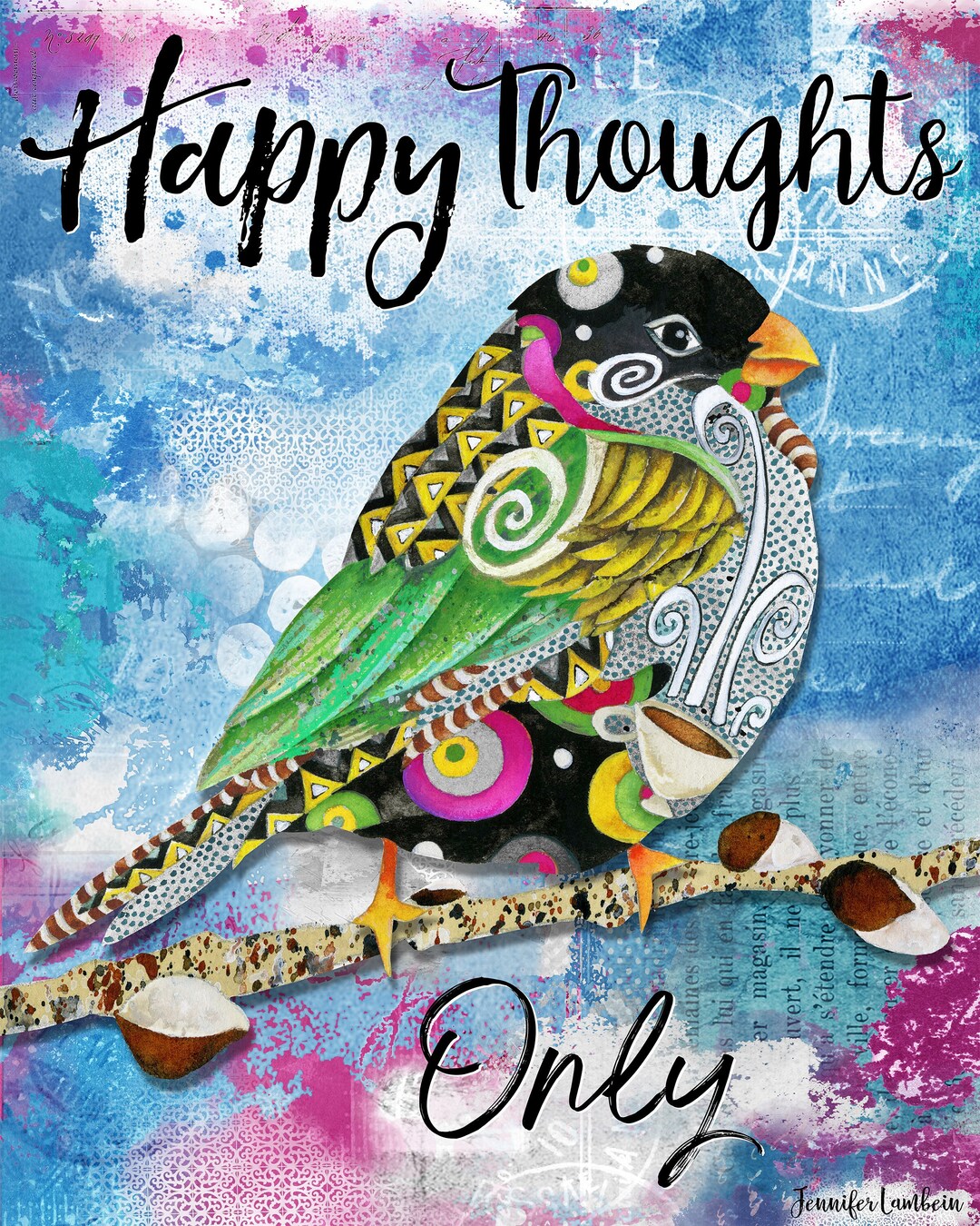 Happy Thoughts Only Art Print - Rustic Pretty Boho Bird Room Decor ...