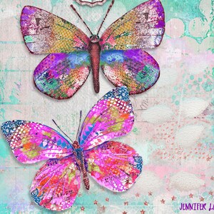 Neon Summer Butterflies Art Print - Rustic Pretty Woodland Watercolor ...