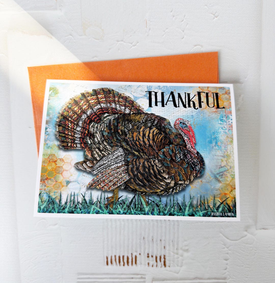 Thankful Turkey Greeting Card - Thanksgiving Blank Notecard - Whimsical ...