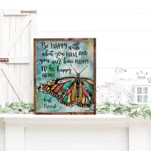 Be Happy Butterfly Art Print - Rustic Boho Watercolor Collage Painting ...