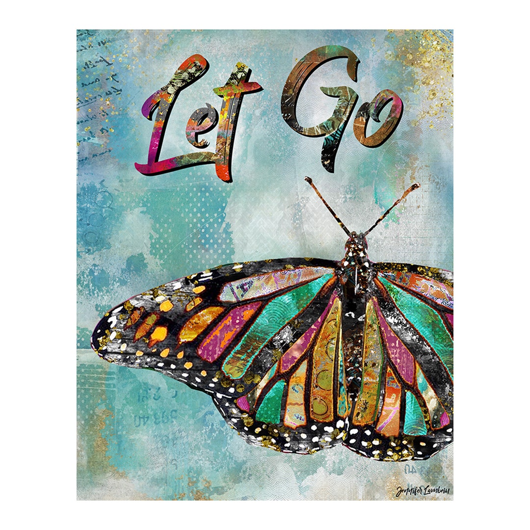 Let Go Butterfly Art Print Rustic Woodland Watercolor Boho Wall Decor ...