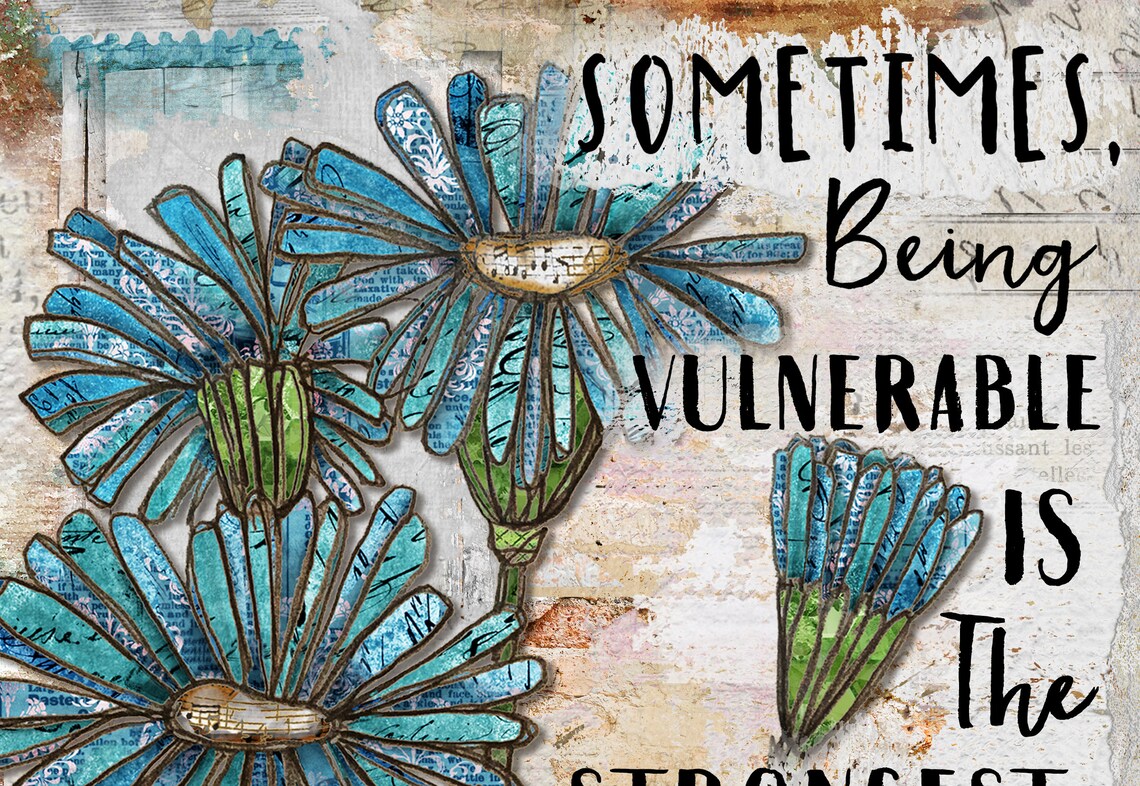 Being Vulnerable Art Print - Rustic Pretty Blue Boho Wildflowers Wall ...