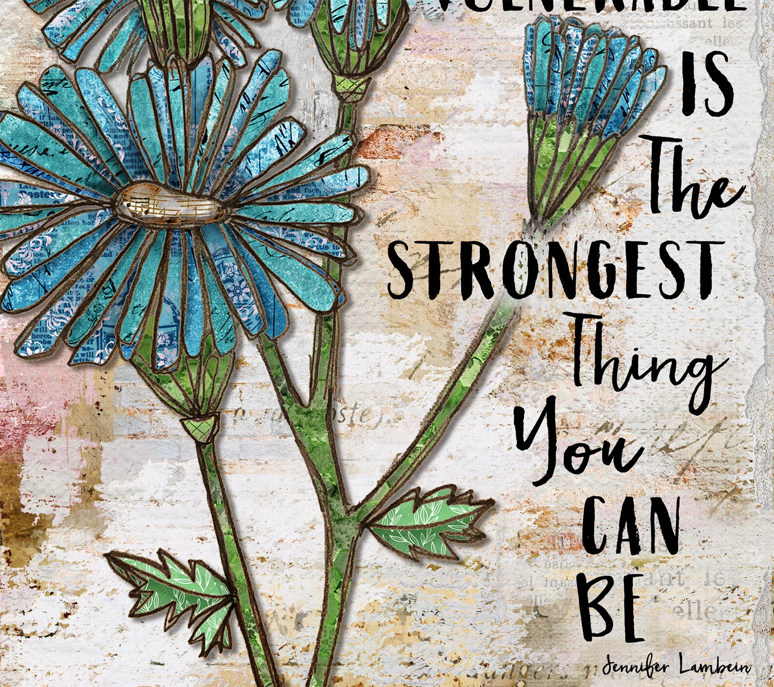 Being Vulnerable Art Print - Rustic Pretty Blue Boho Wildflowers Wall ...