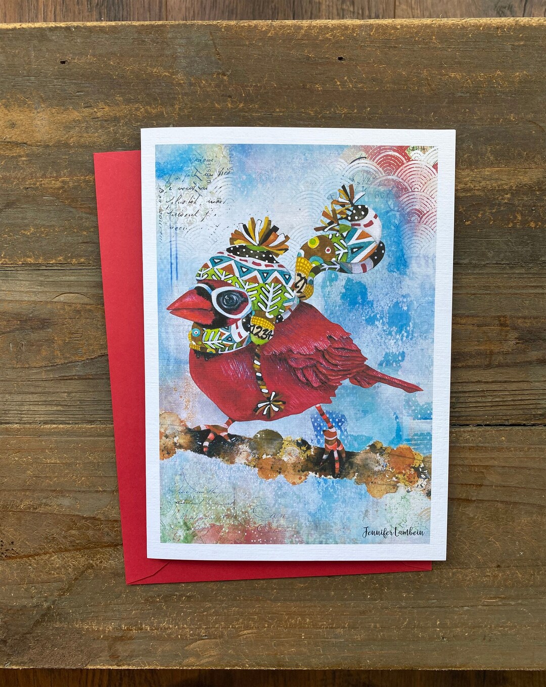 Cardinal Blaze Greeting Card - Rustic Holiday Boho Woodland Animal Bird ...