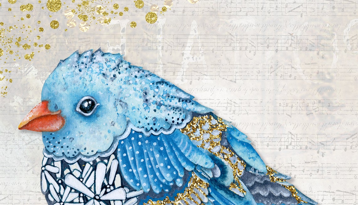 Serene Sophia Blue Bird Art Print - Wildflowers Wall Decor - Rustic ...