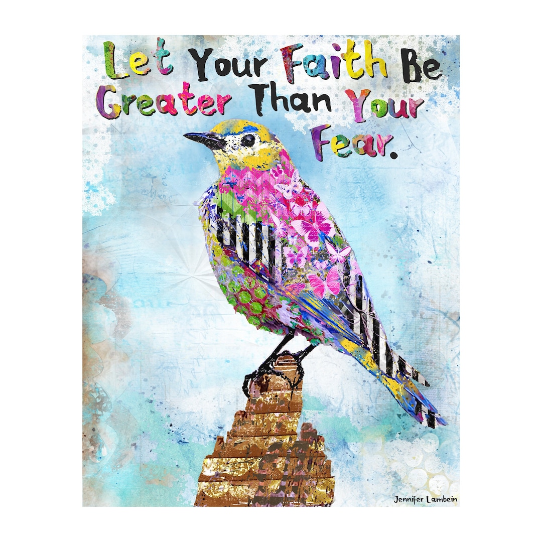 Faith Bird Art Print Christian Boho Butterfly Watercolor Home Decor ...
