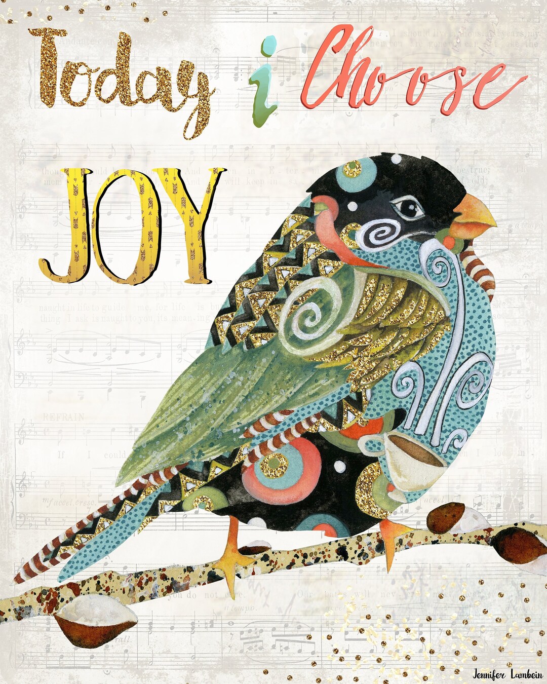 Joy Bird Art Print Rustic Woodland Coffee Boho Animal Wall - Etsy