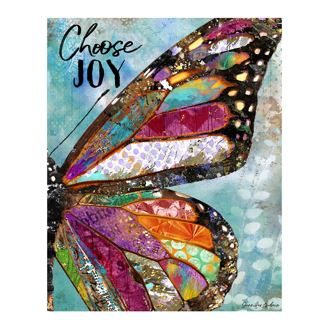 Choose Joy Butterfly Wing Art Print Rustic Pretty Woodland Watercolor ...