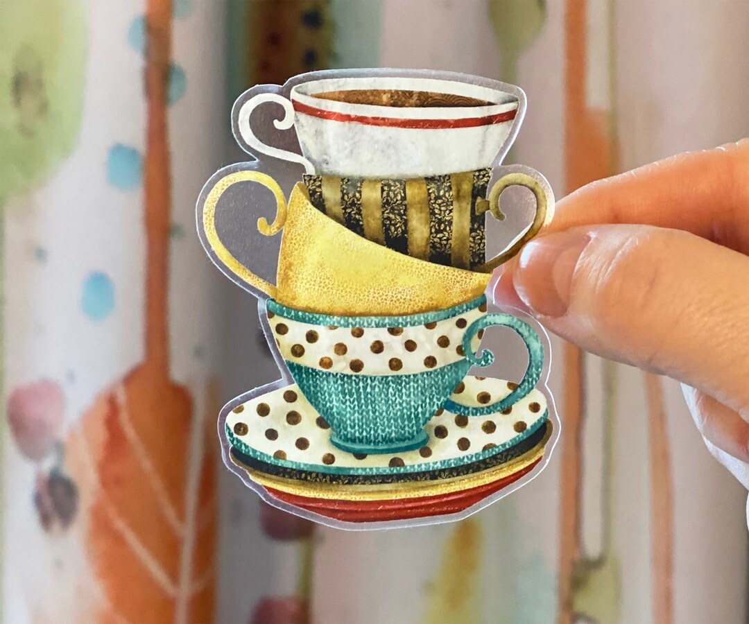 Coffee Cups Trio Sticker - Vintage Retro Coffee & Tea Cups Art ...