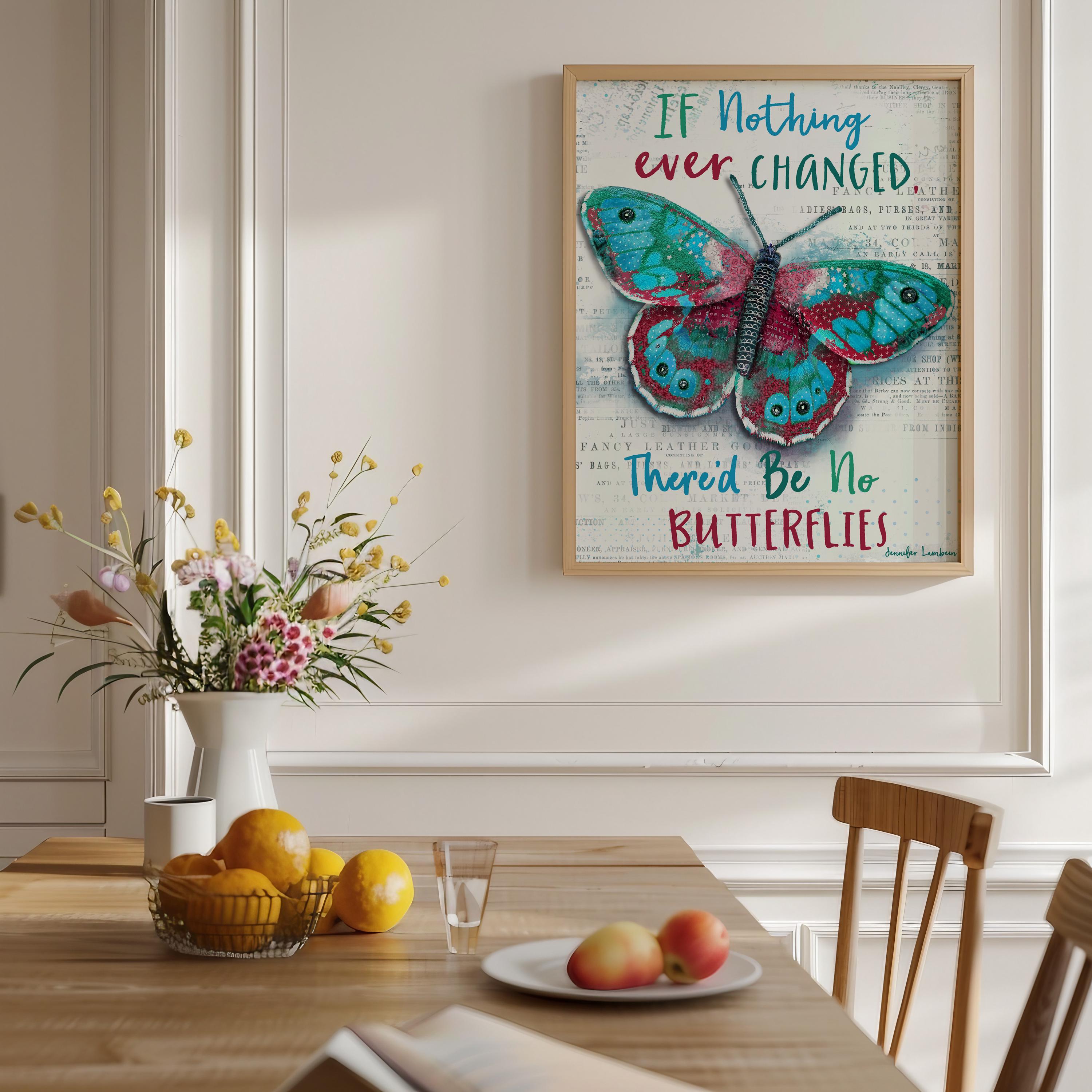 Change Butterfly Art Print - Cherry Positive Quote Mental Health Wall ...