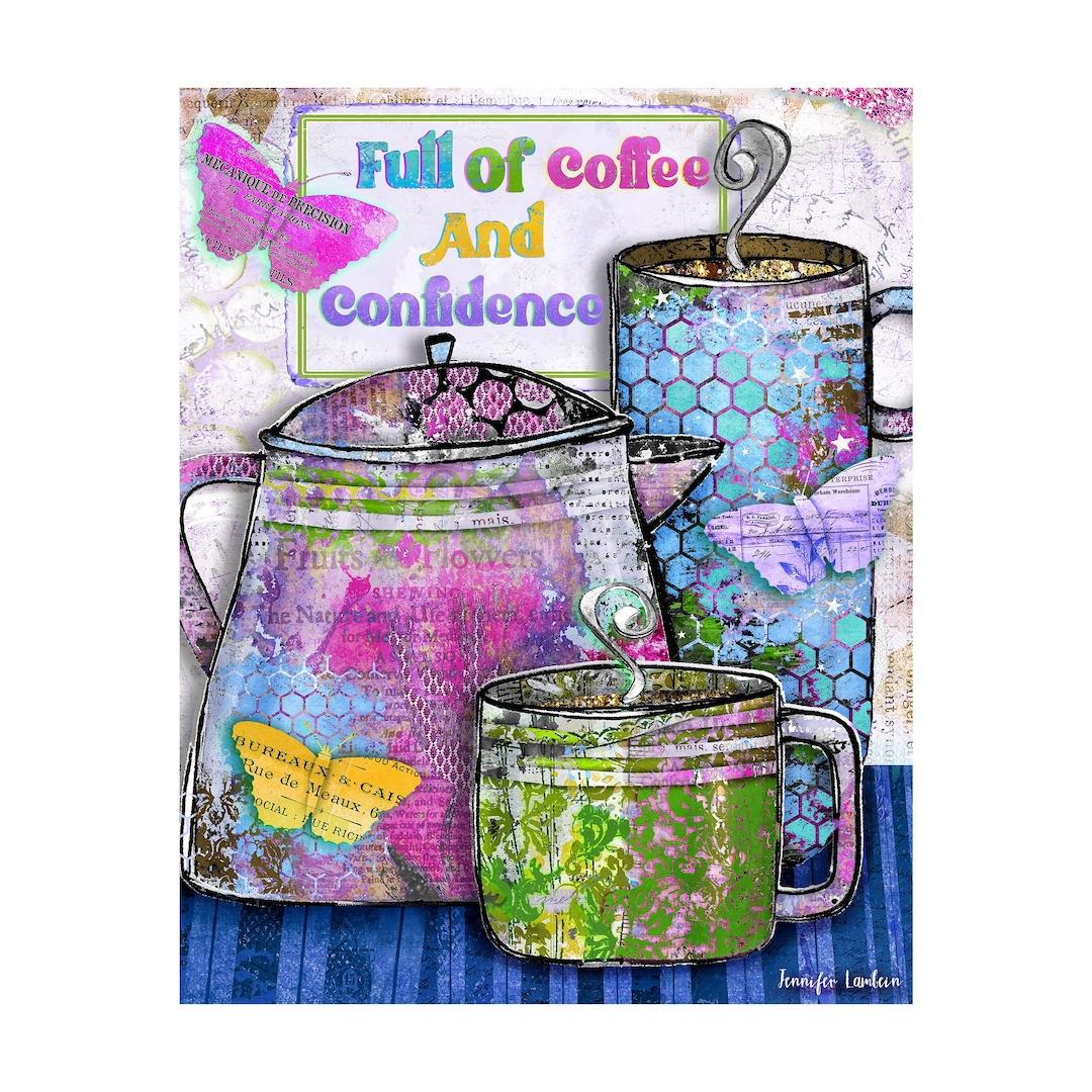 Coffee and Confidence Art Print Pretty Boho Butterflies Maximalist ...
