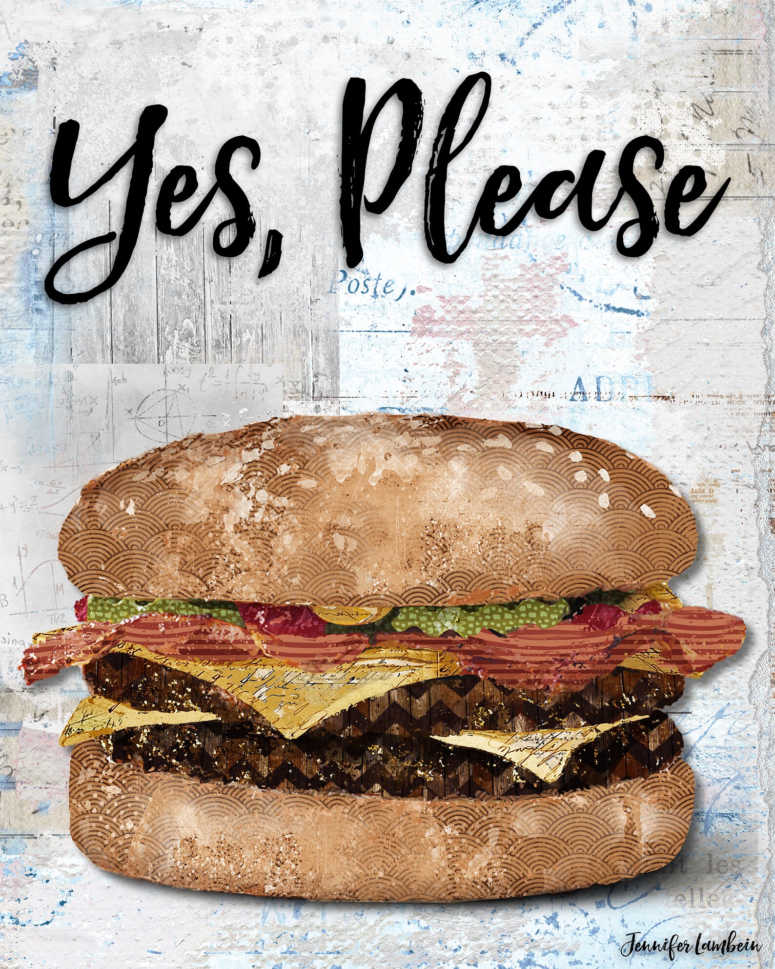 Yes Please Cheeseburger Art Print | Etsy