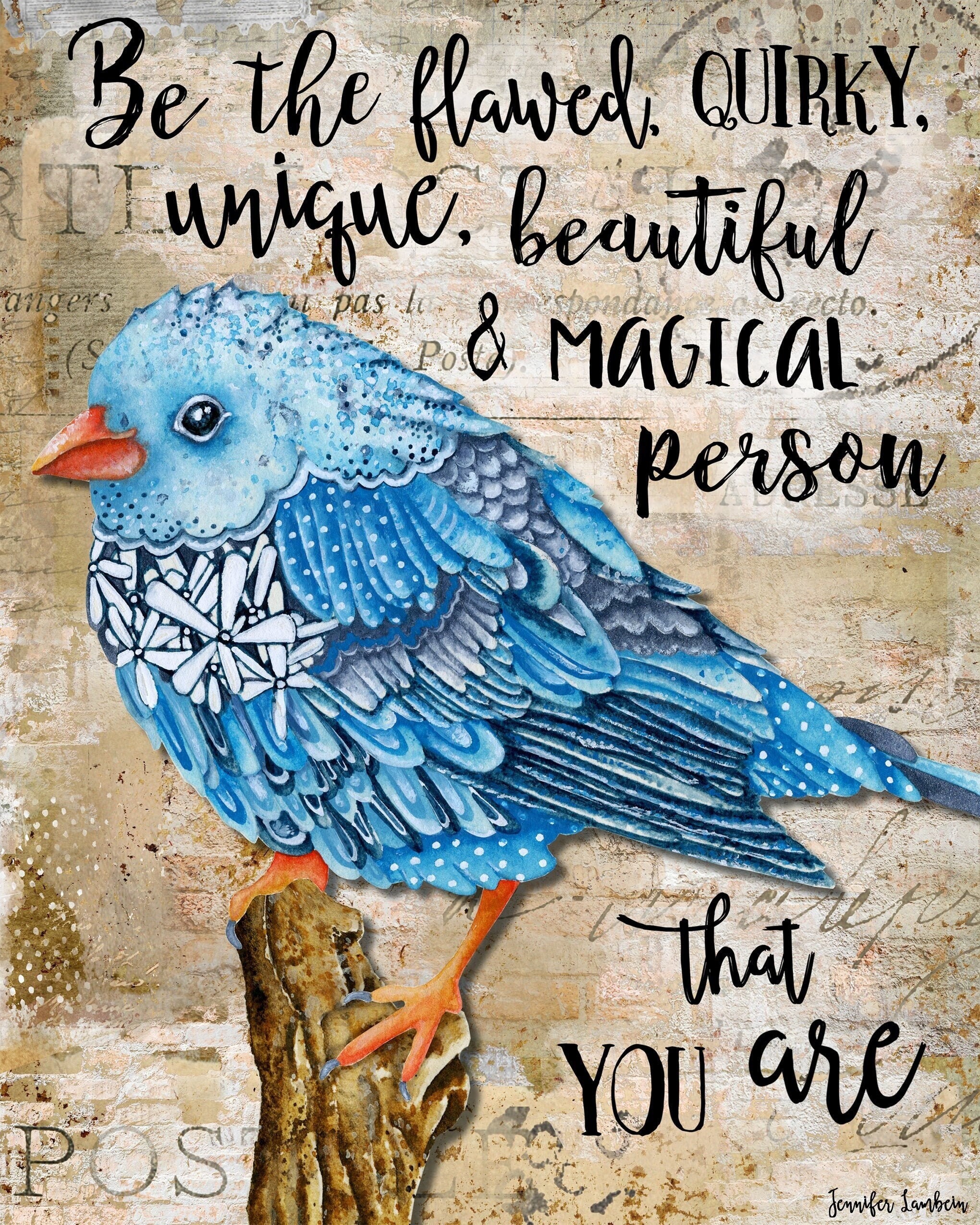 Be the Flawed Bird Art Print - Watercolor Wildflowers Wall Decor ...