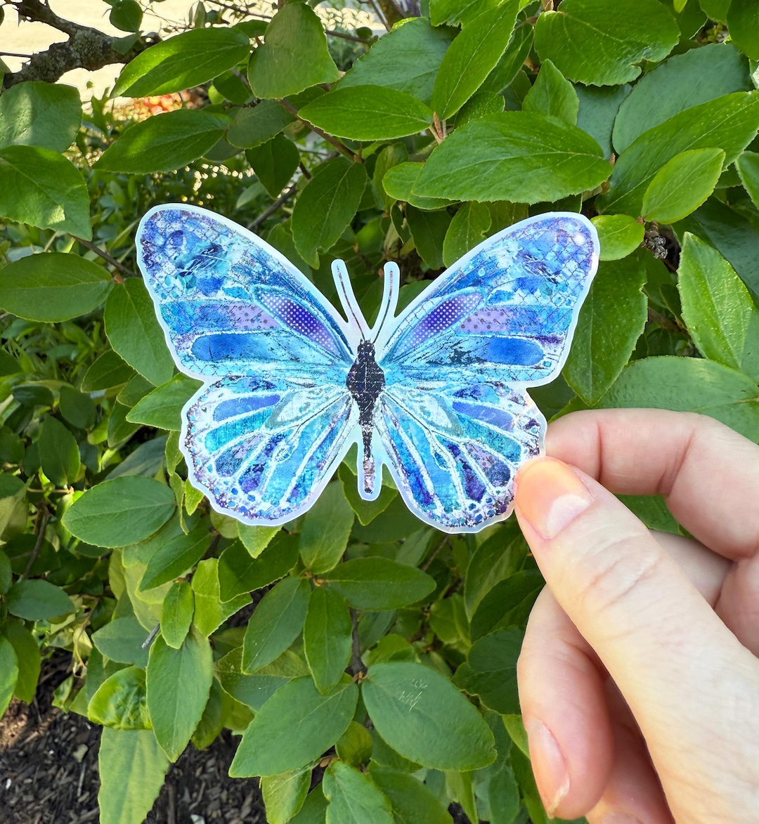 Holographic Sticker - Ocean Blue Butterfly Art - Pretty Prismatic Boho ...