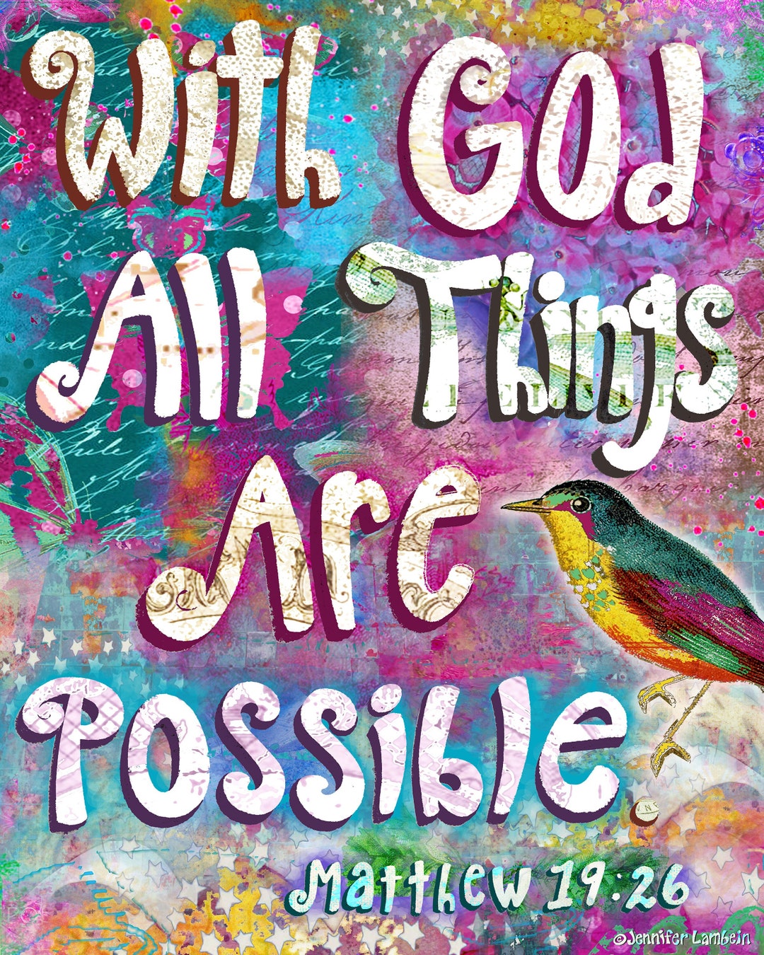 With God Art Print Christian Boho Colorful Butterfly Bird - Etsy