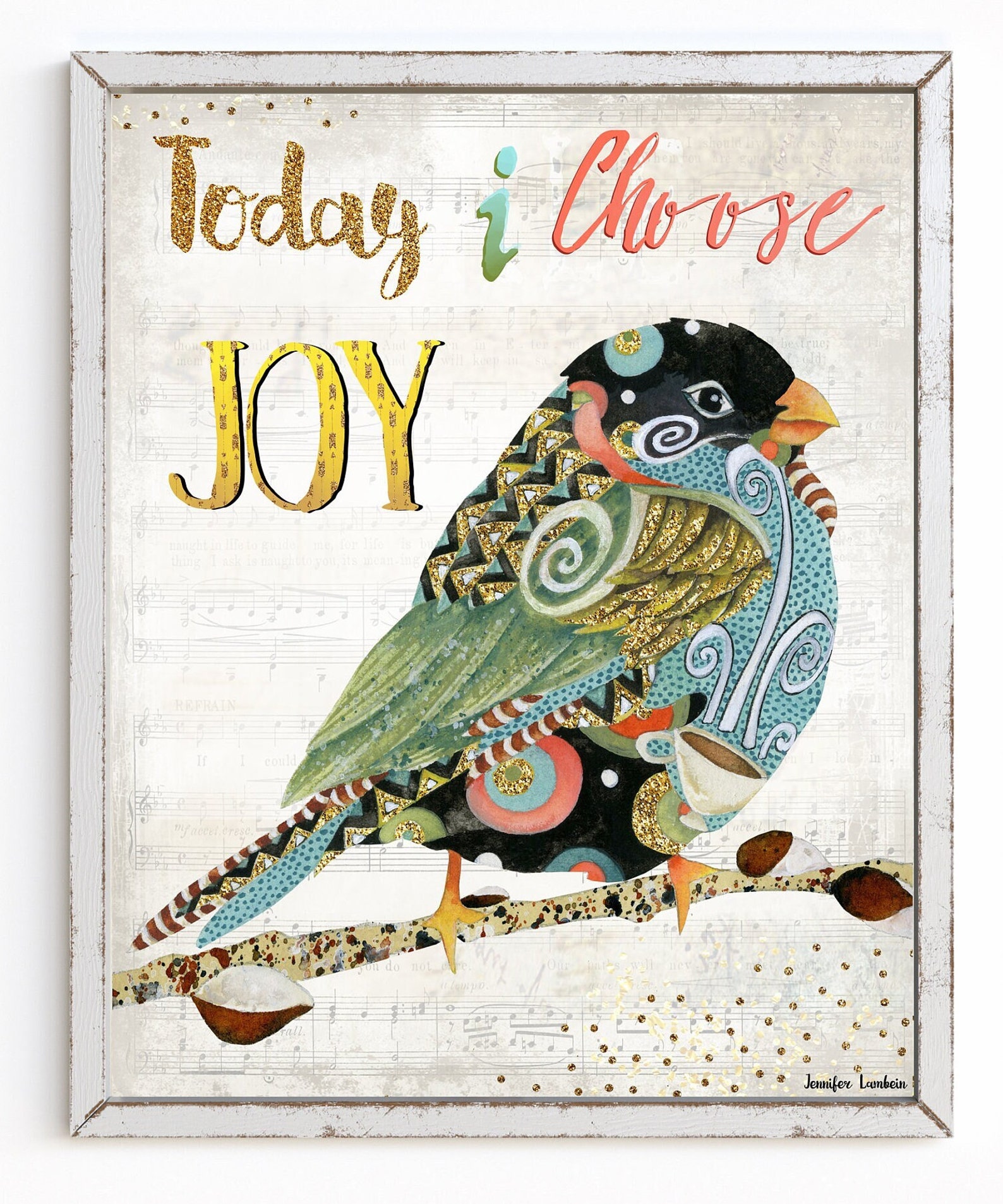 Joy Bird Art Print Rustic Woodland Coffee Boho Animal Wall - Etsy