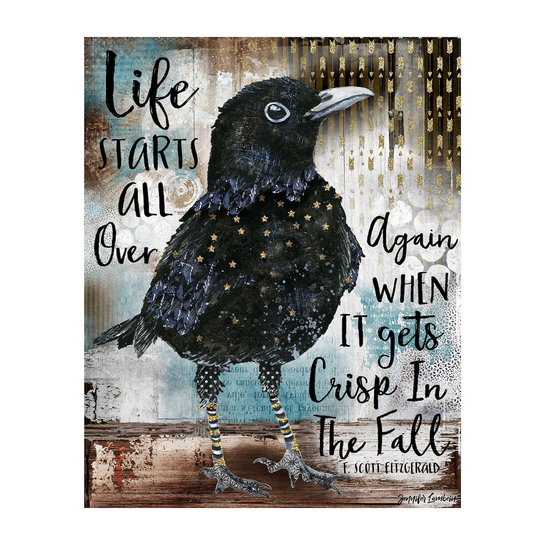 Fall Life Bird Art Print Rustic Woodland Autumn Blackbird Watercolor ...