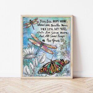 Fear Less & Hope More Art Print - Boho Christian Butterfly and ...