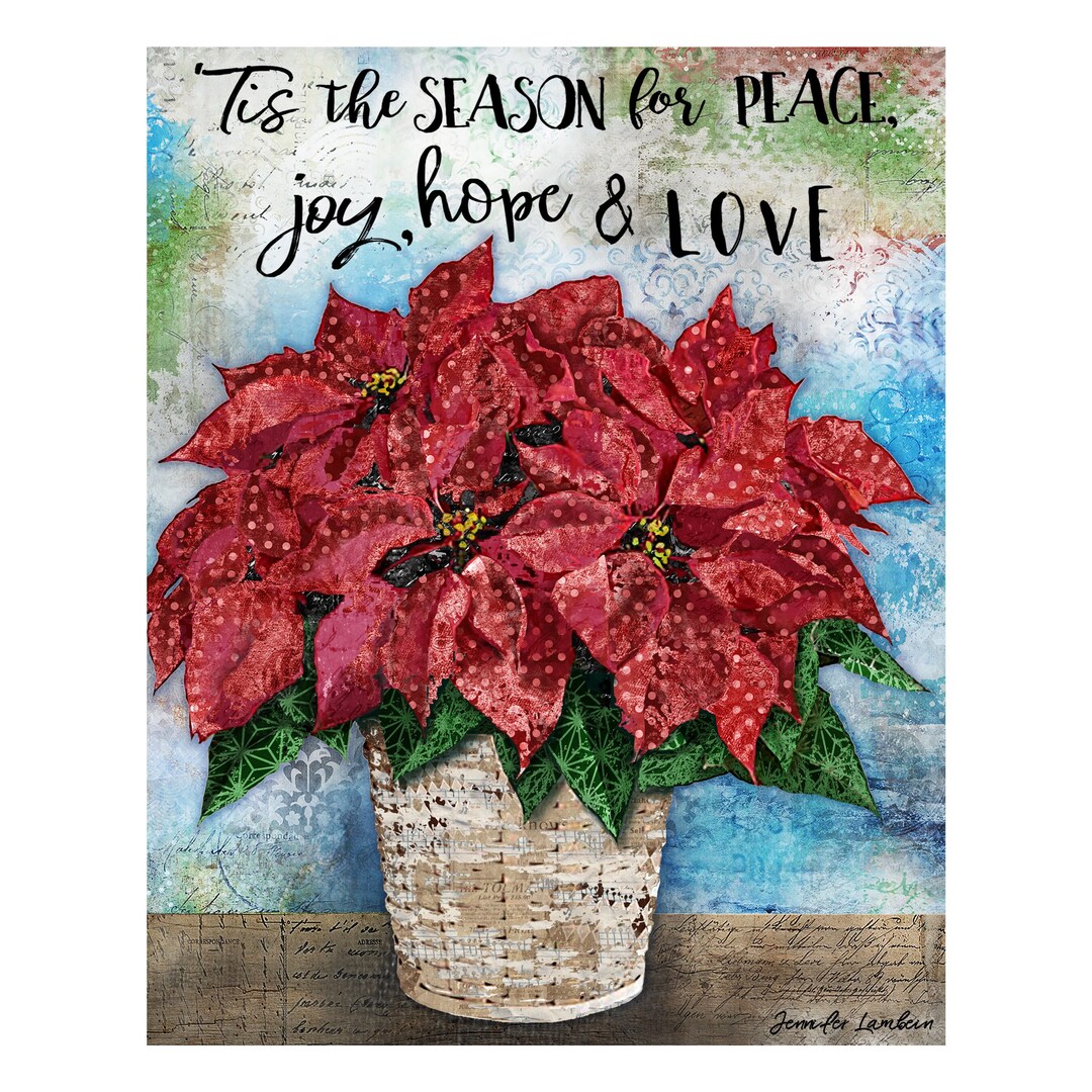 Tis the Season Art Print - Poinsettia - Rustic Boho Christmas Wall ...