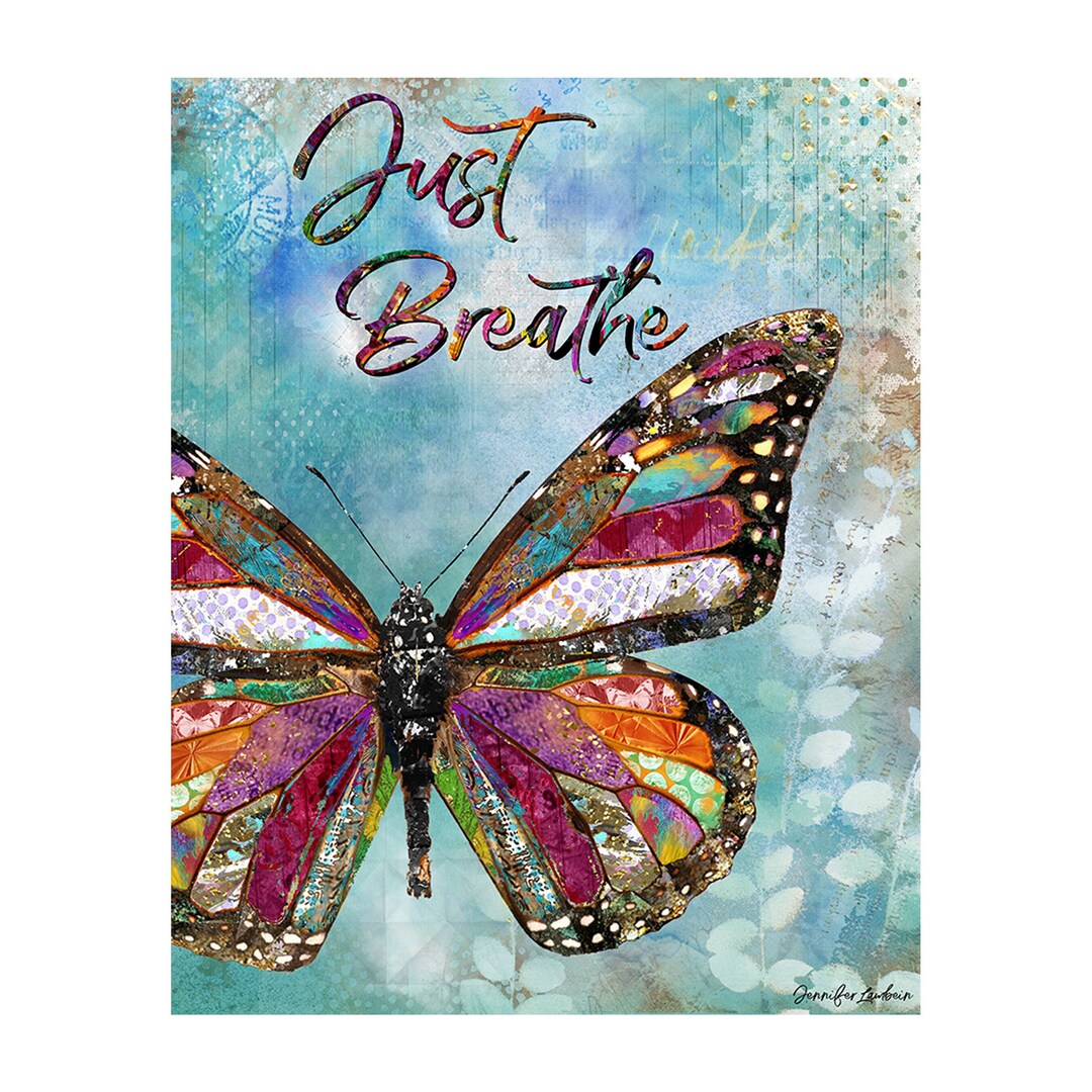 Just Breathe Butterfly Art Print Rustic Woodland Boho Plants Watercolor ...