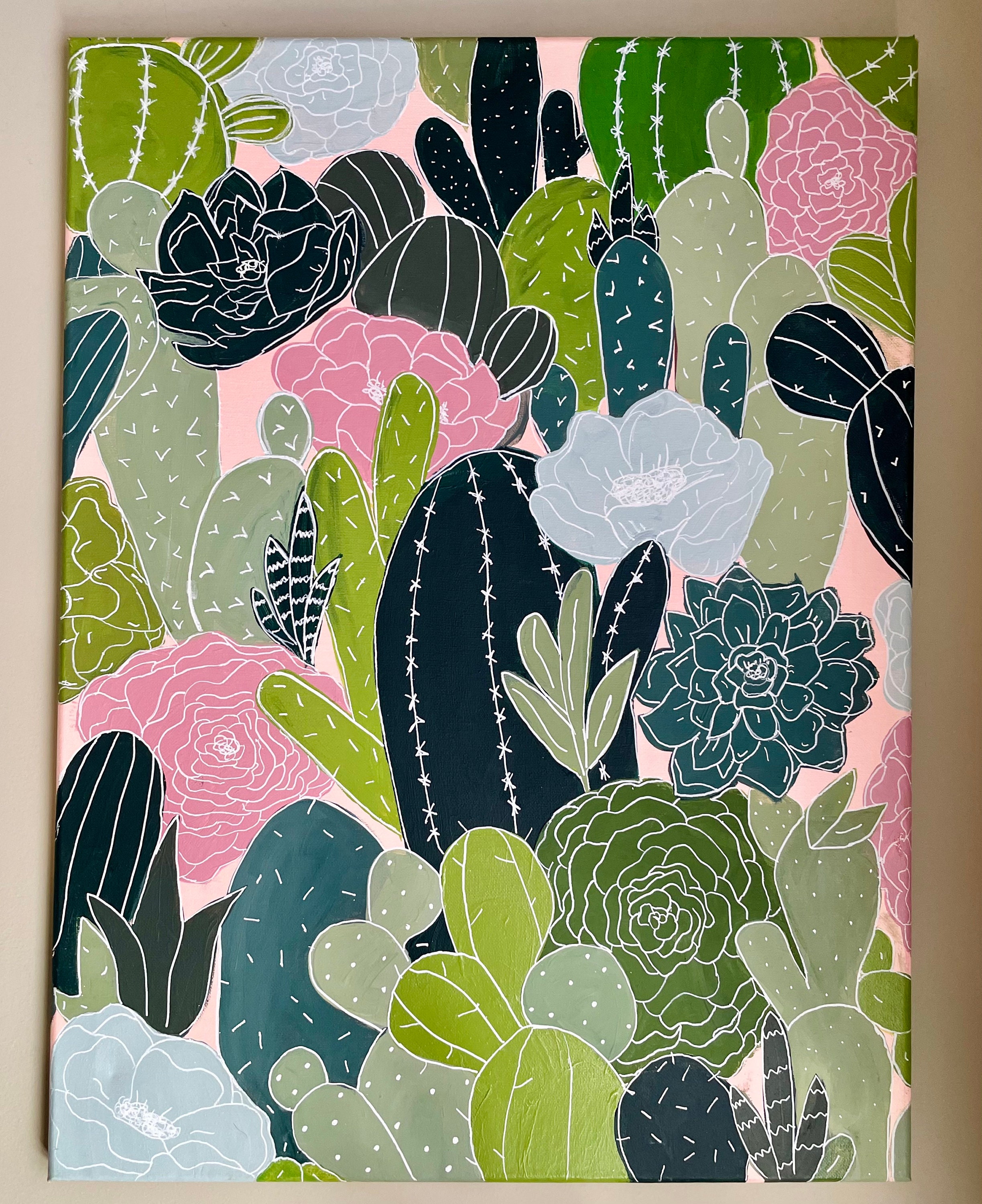 Large Original Cactus/succulent Painting 18 X 24 Inches Stretched ...