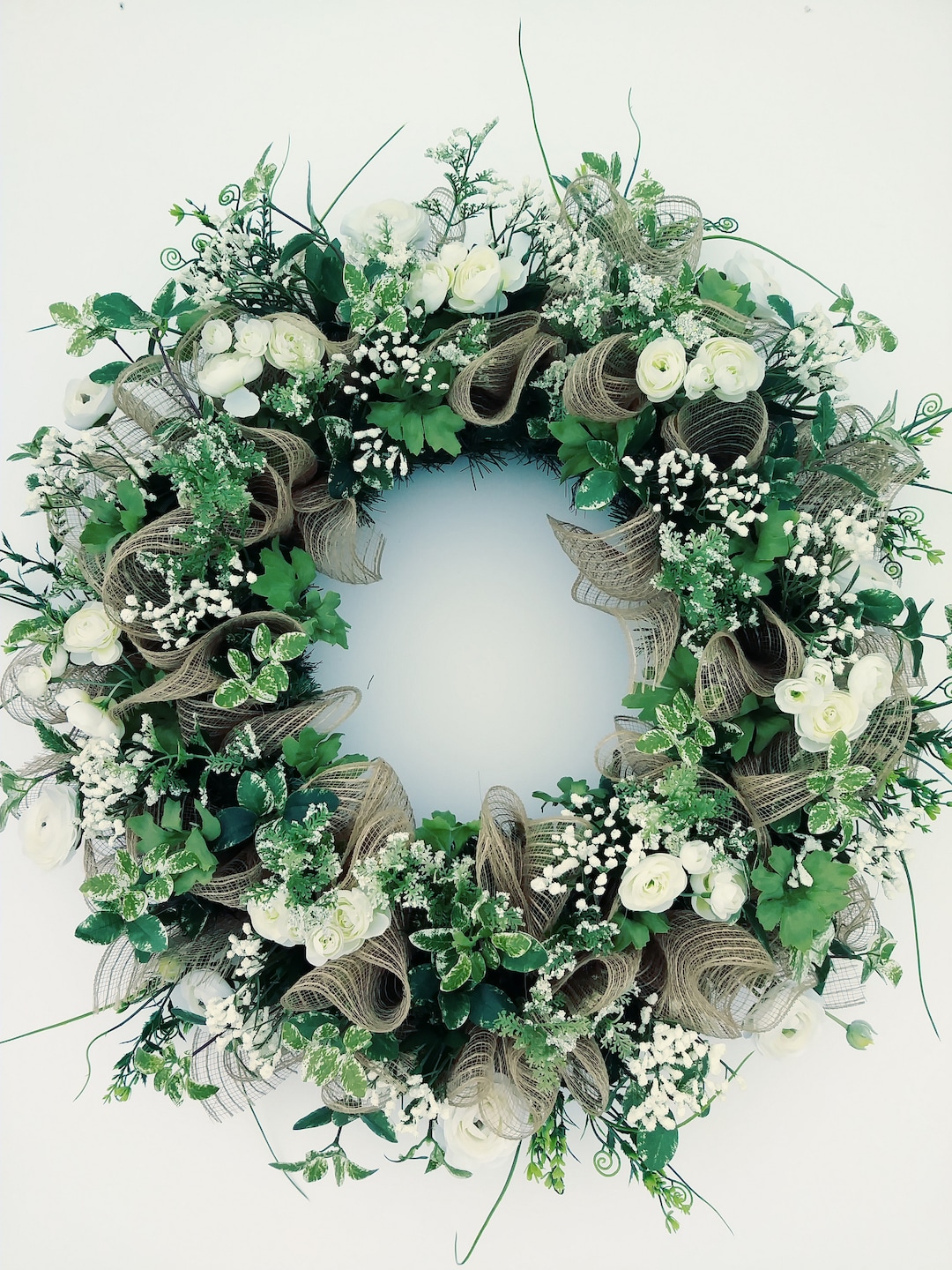 Everyday Greenery Wreath for Front Door, Spring Wreath With White ...