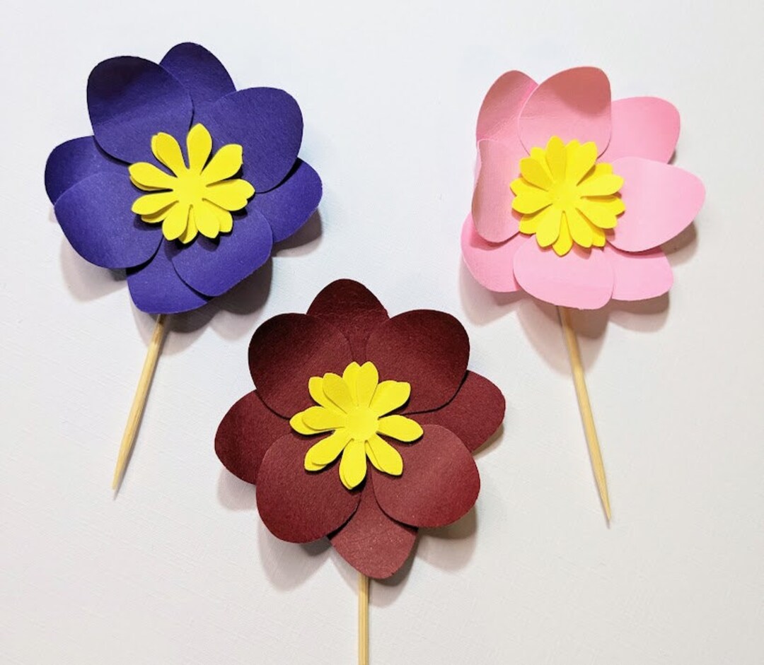 Paper Flower Cupcake Toppers Toppers Floral Cupcake Toppers Flower ...
