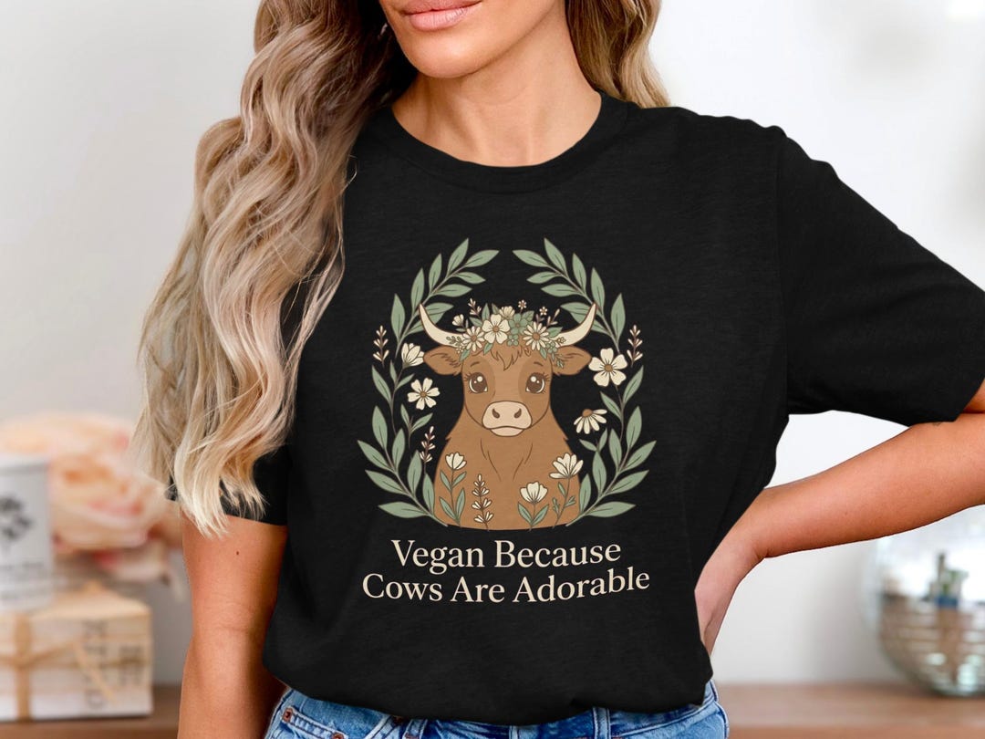 Cute Vegan Cow Shirt, Adorable Kawaii Farm Animal Flower Crown Highland ...