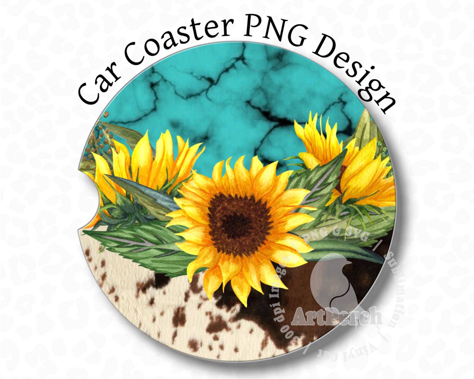 Western Car Coaster PNG, Turquoise Car Coaster Design, Cowhide Car ...