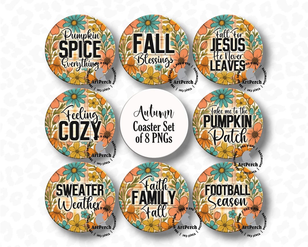 Fall Coaster PNG, Coaster PNG Bundle, Autumn Coaster PNG, Thanksgiving ...