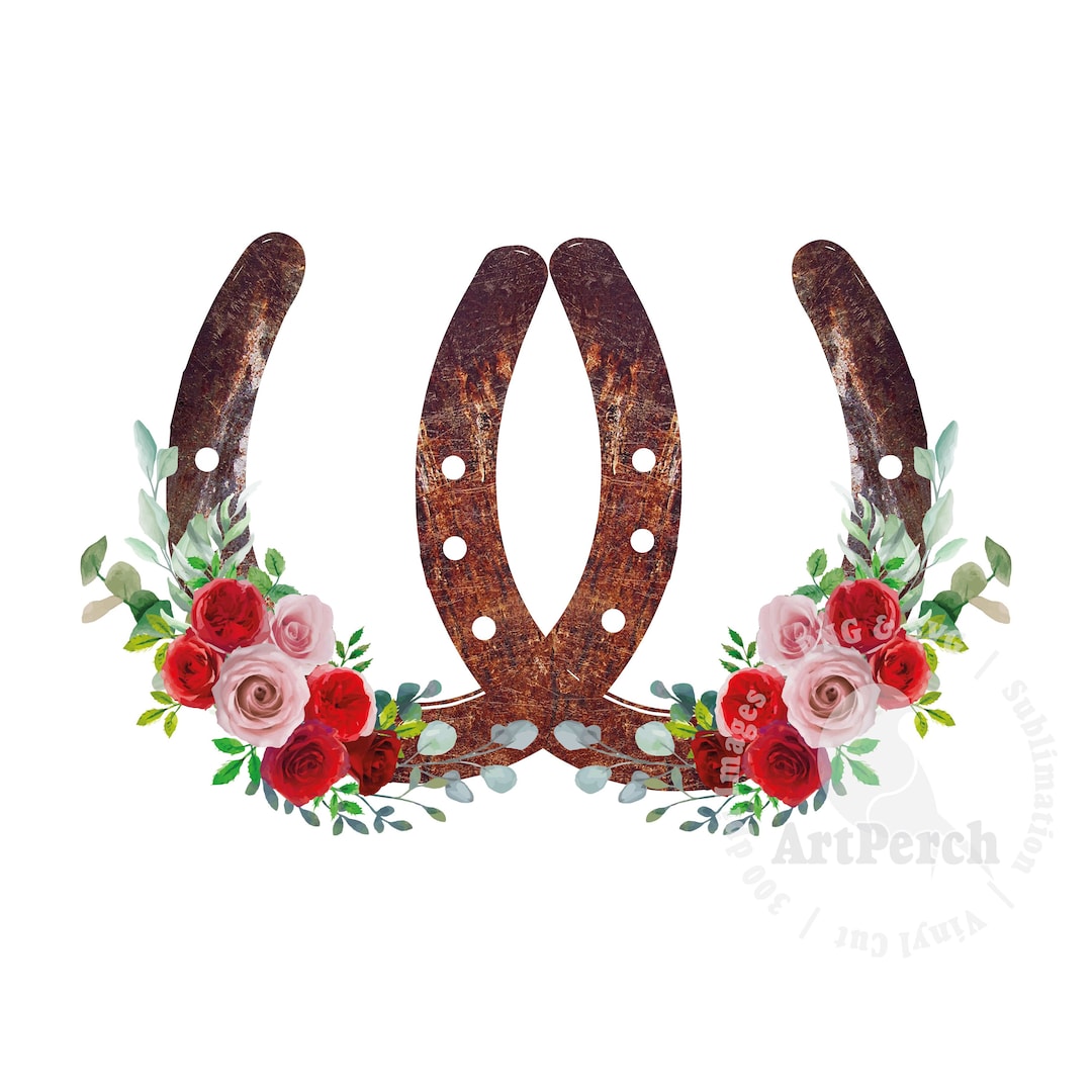 Horseshoe PNG, Double Horseshoe Sublimation Design, Pink Red Flowers ...
