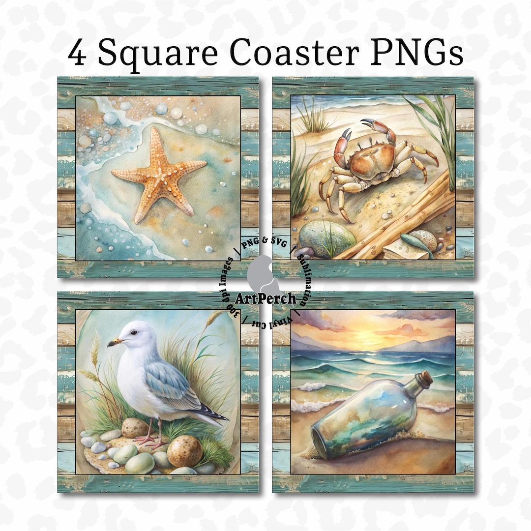 Beach Square Coaster PNG, Beach Coaster PNG, Coastal Coaster Png ...