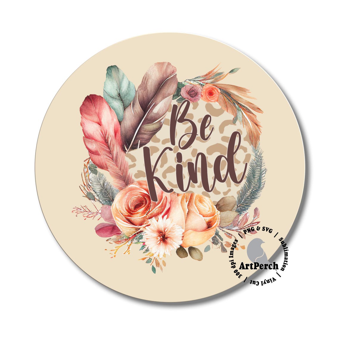 Be Kind Round PNG, Set of 4 Coaster Pngs, Sublimation Design, Boho ...